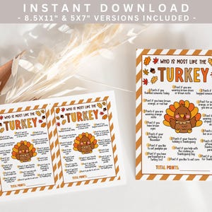 Printable Thanksgiving Game, Who is Most Like the Turkey, Friendsgiving ...