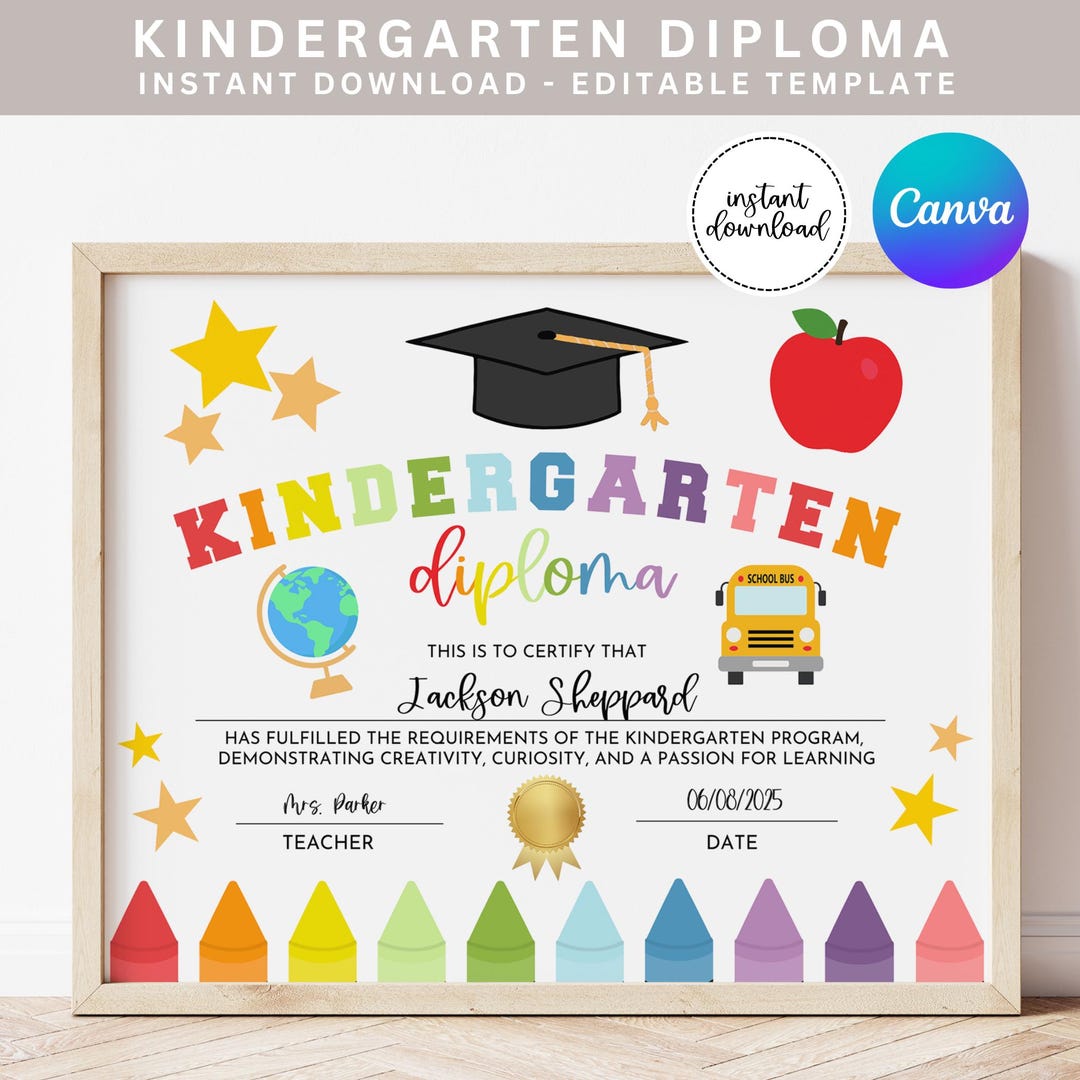 Printable Kindergarten Graduation Diploma, Kindergarten Graduate ...