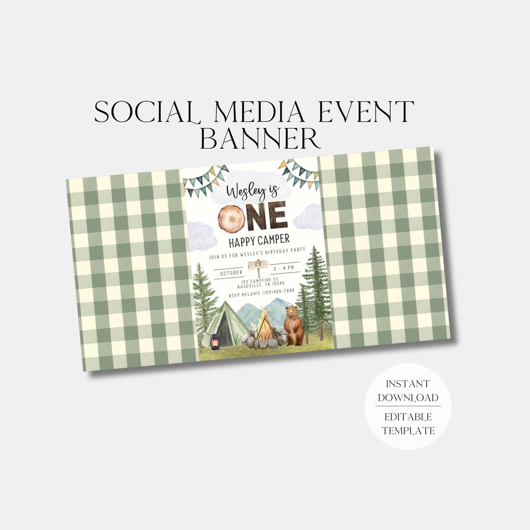 One Happy Camper First Birthday Digital Invitation Template | Instant Download | Camping ...