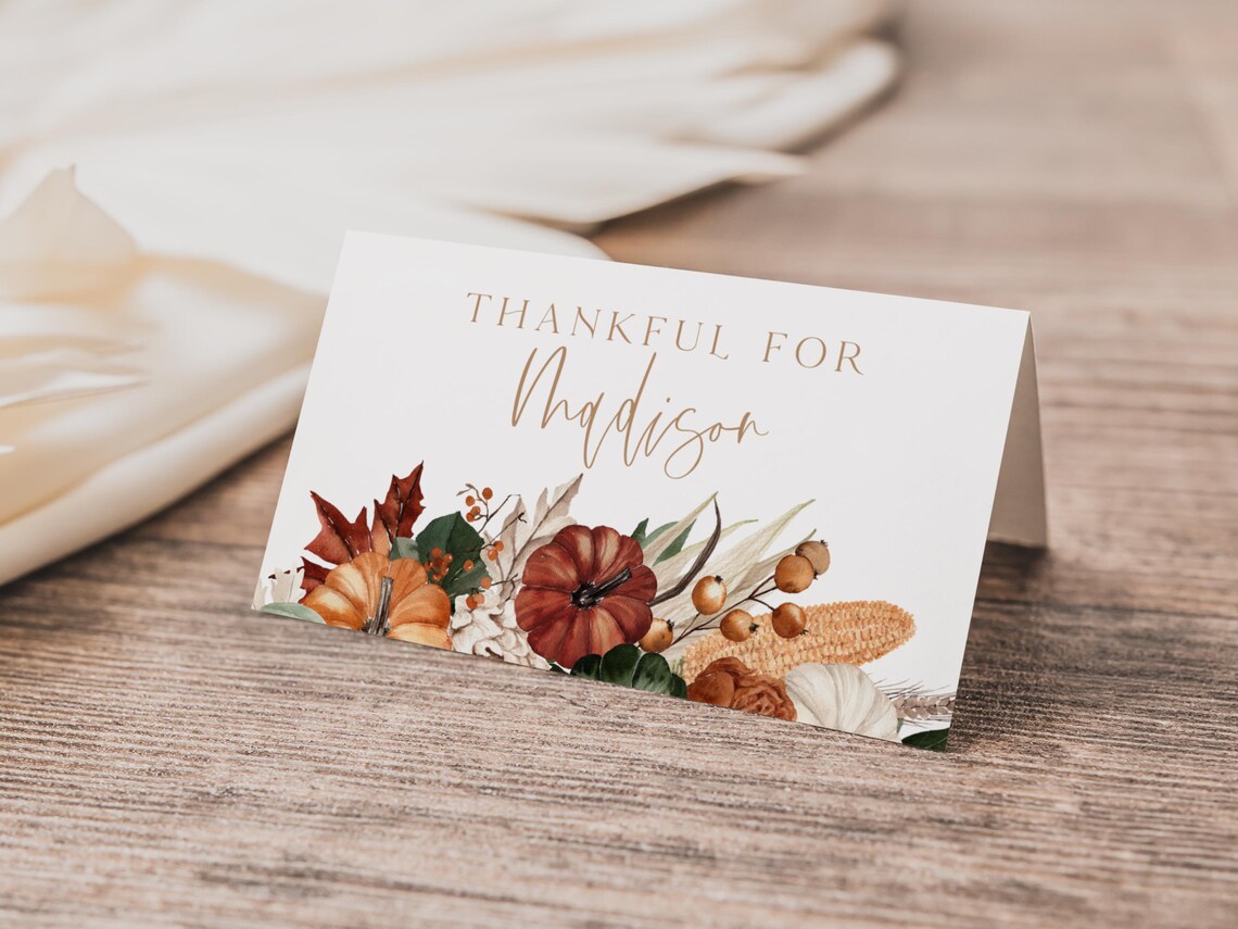 Fall Place Card, Printable Place Card, Autumn Place Card, Thanksgiving ...