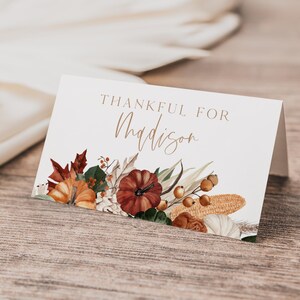 Fall Place Card, Printable Place Card, Autumn Place Card, Thanksgiving ...