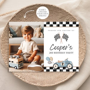 Two Fast Birthday Thank You Card, Race Car Birthday, Race Car Thank You ...