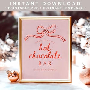 Printable Pink Red Bow Hot Chocolate Bar Sign, Hot Cocoa Bar, Hot ...