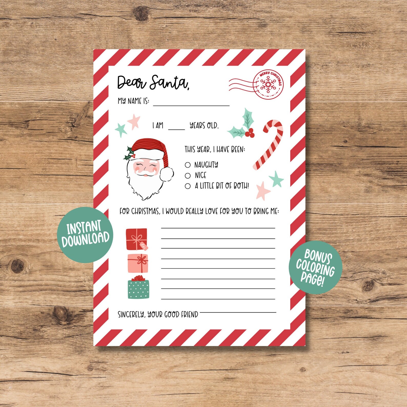 Printable Christmas Letter | Instant Download | Christmas List | Letter ...
