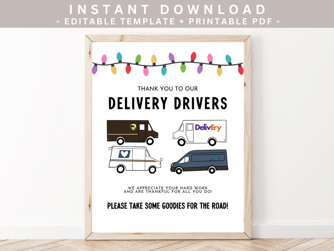 Delivery Driver Thank You Sign, Digital Download, Snack Station Sign ...