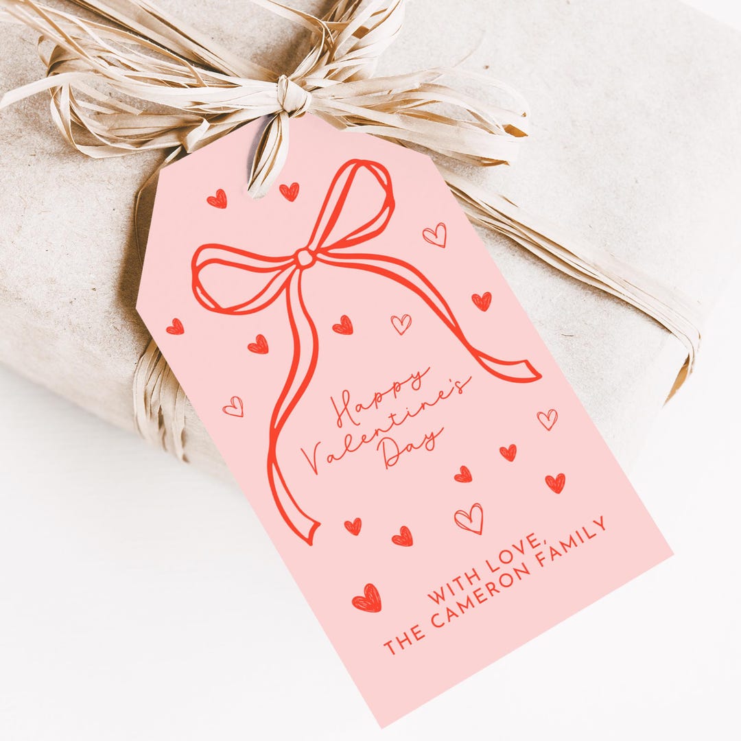 Pink Red Bow Valentine's Gift Tag, Valentines Day, Valentine Gift Tag ...