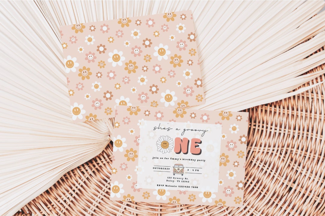 Groovy One Birthday Party Invitation | Groovy Birthday Party Invitation ...