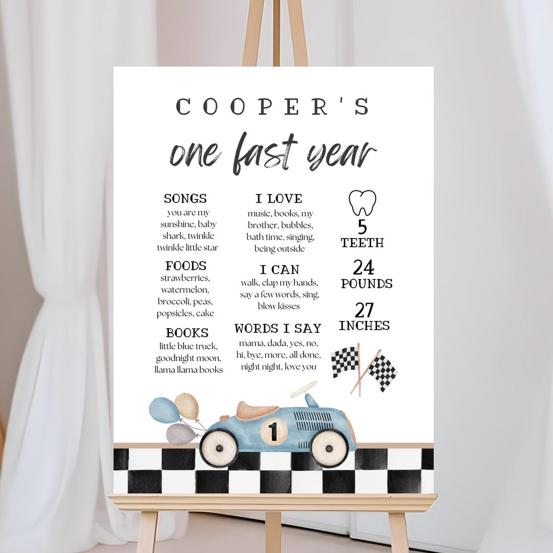 Fast One Birthday, Race Car Birthday, Milestone Poster, Milestone Board ...