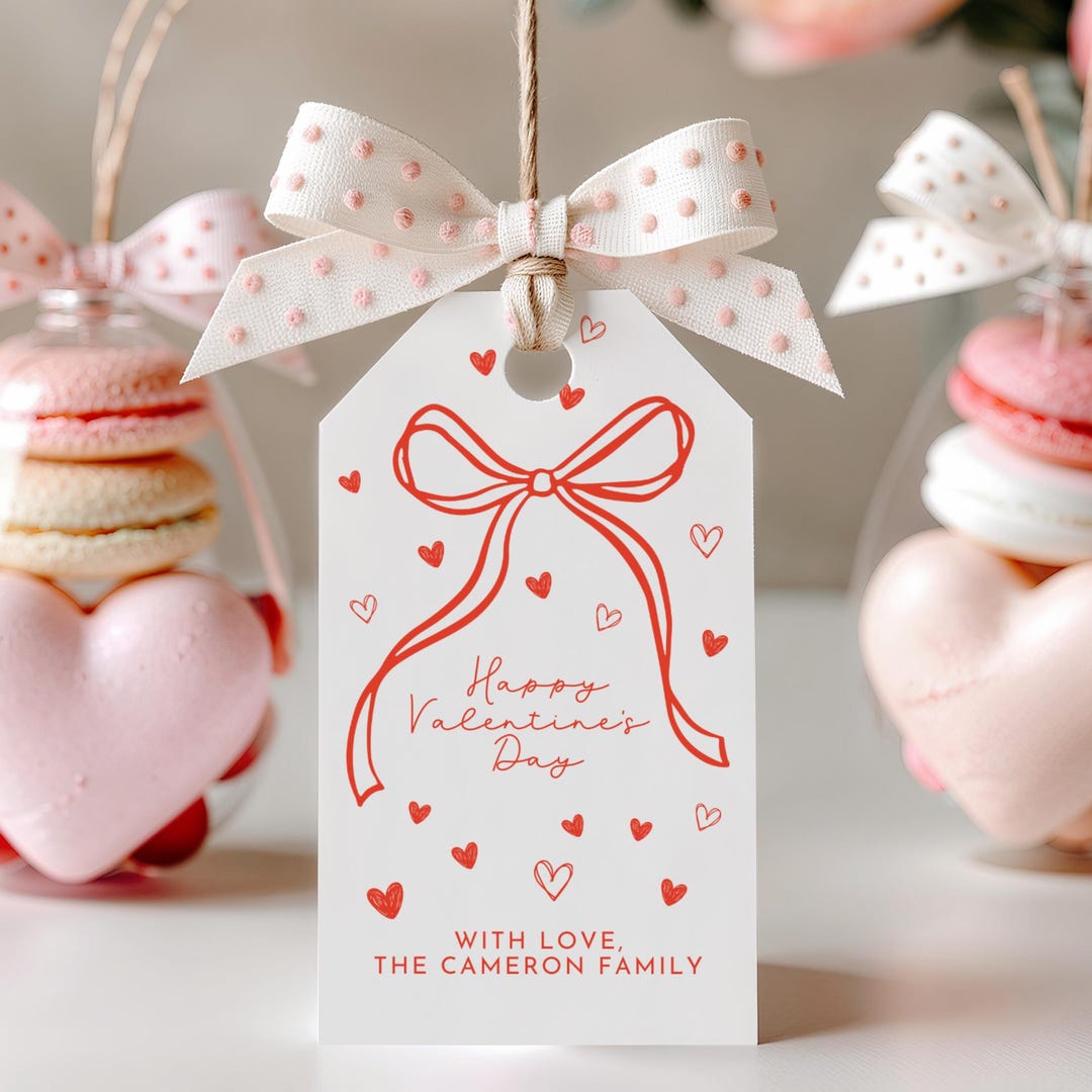 Pink Red Bow Valentine's Gift Tag, Valentines Day, Valentine Gift Tag ...