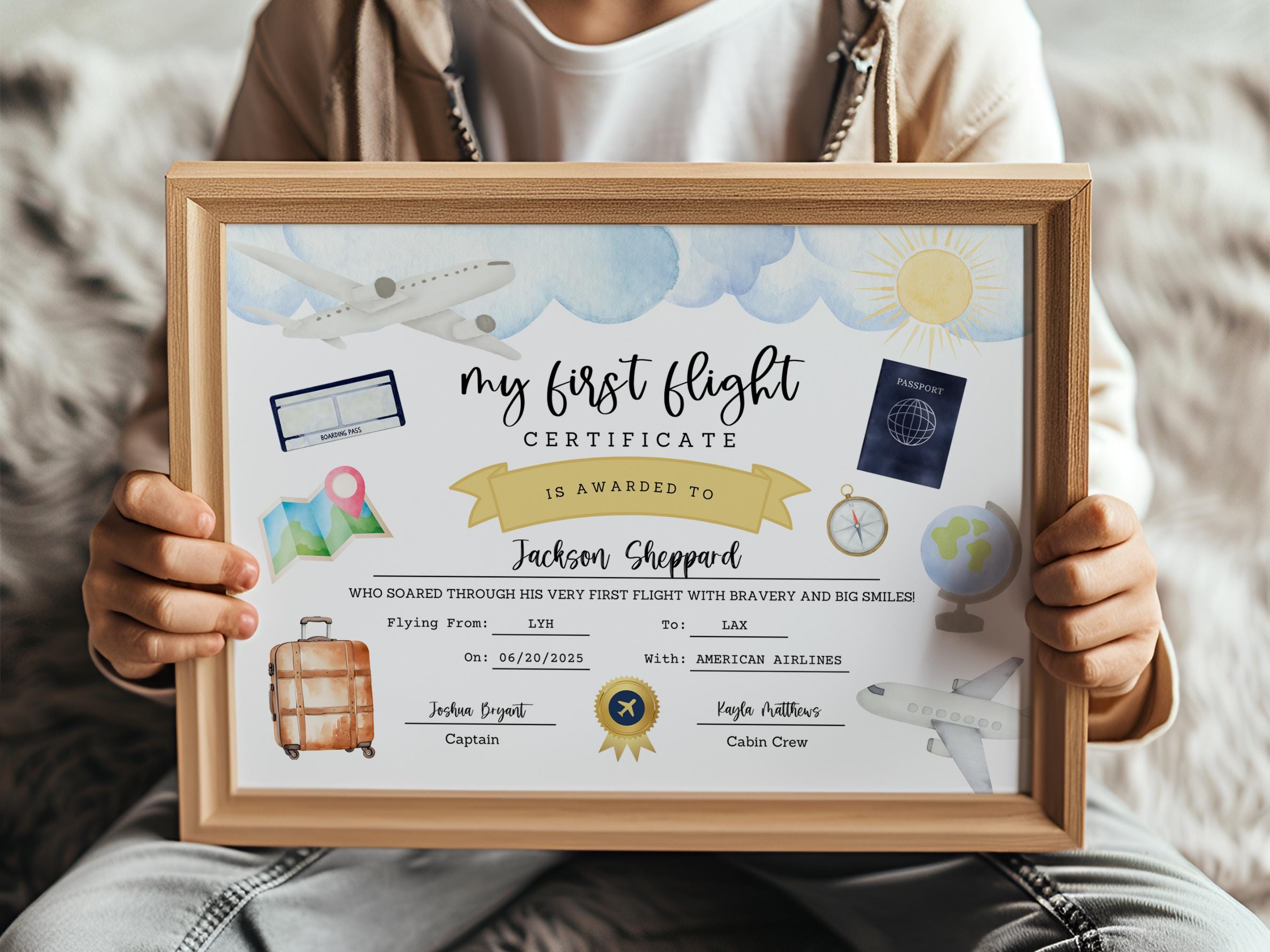 My First Flight Certificate Template, Airplane Souvenir; 8x10", 8.5x11 ...
