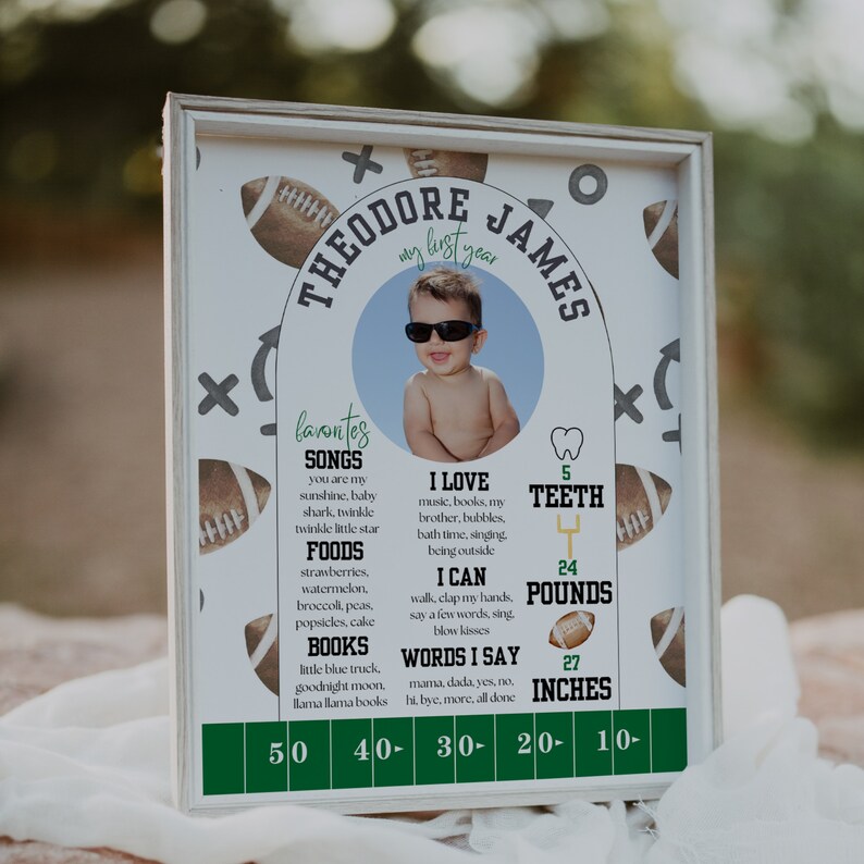 Football First Birthday | Milestone Poster | First Year Down | Instant ...