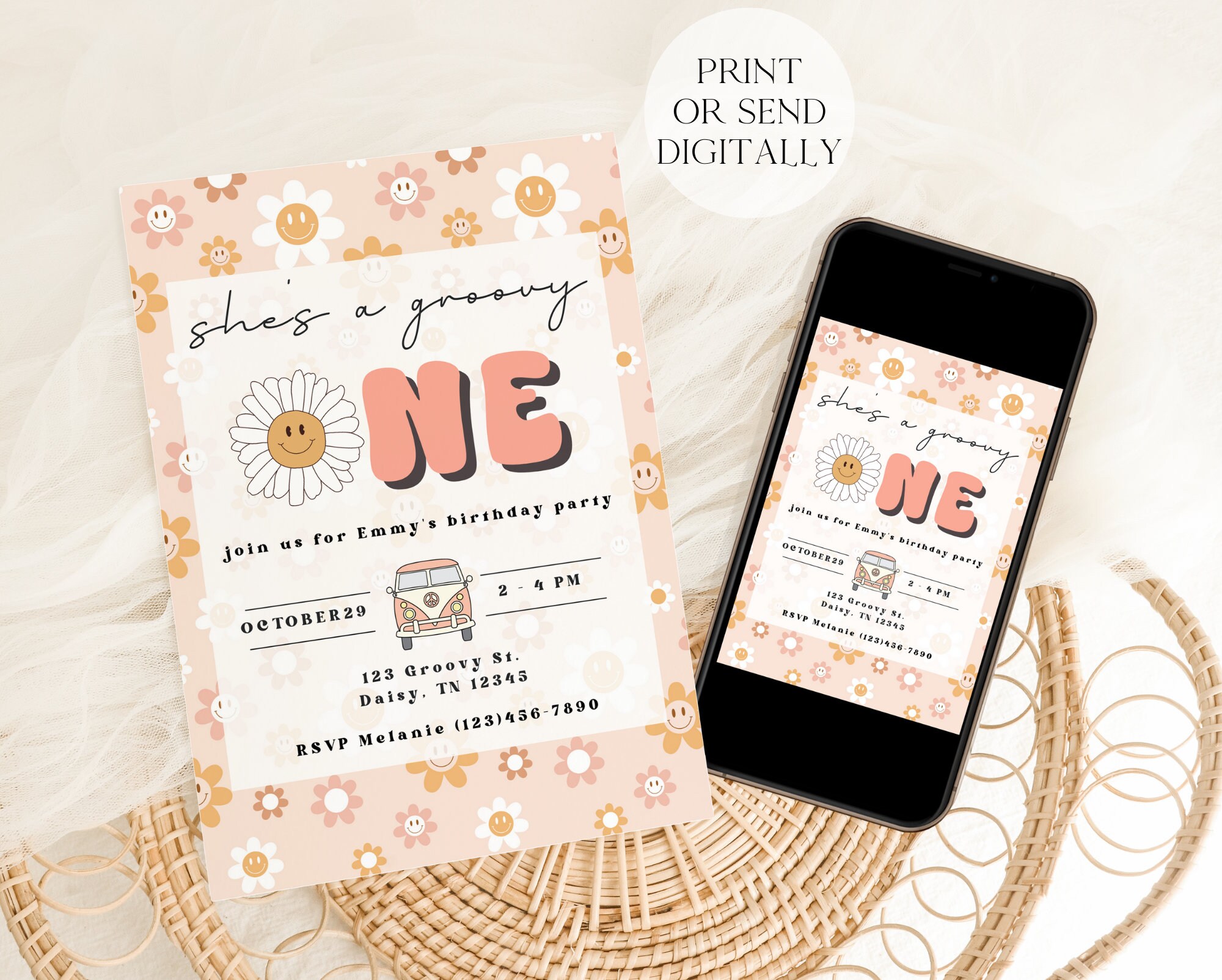 Groovy One Birthday Party Invitation | First Birthday | Retro Birthday ...