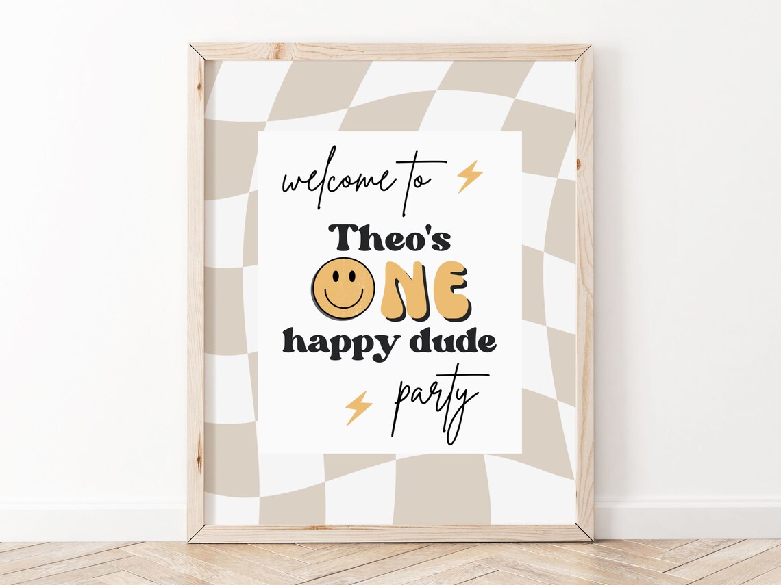 Tan One Happy Dude Welcome Sign, First Birthday Party, Happy Dude Party ...