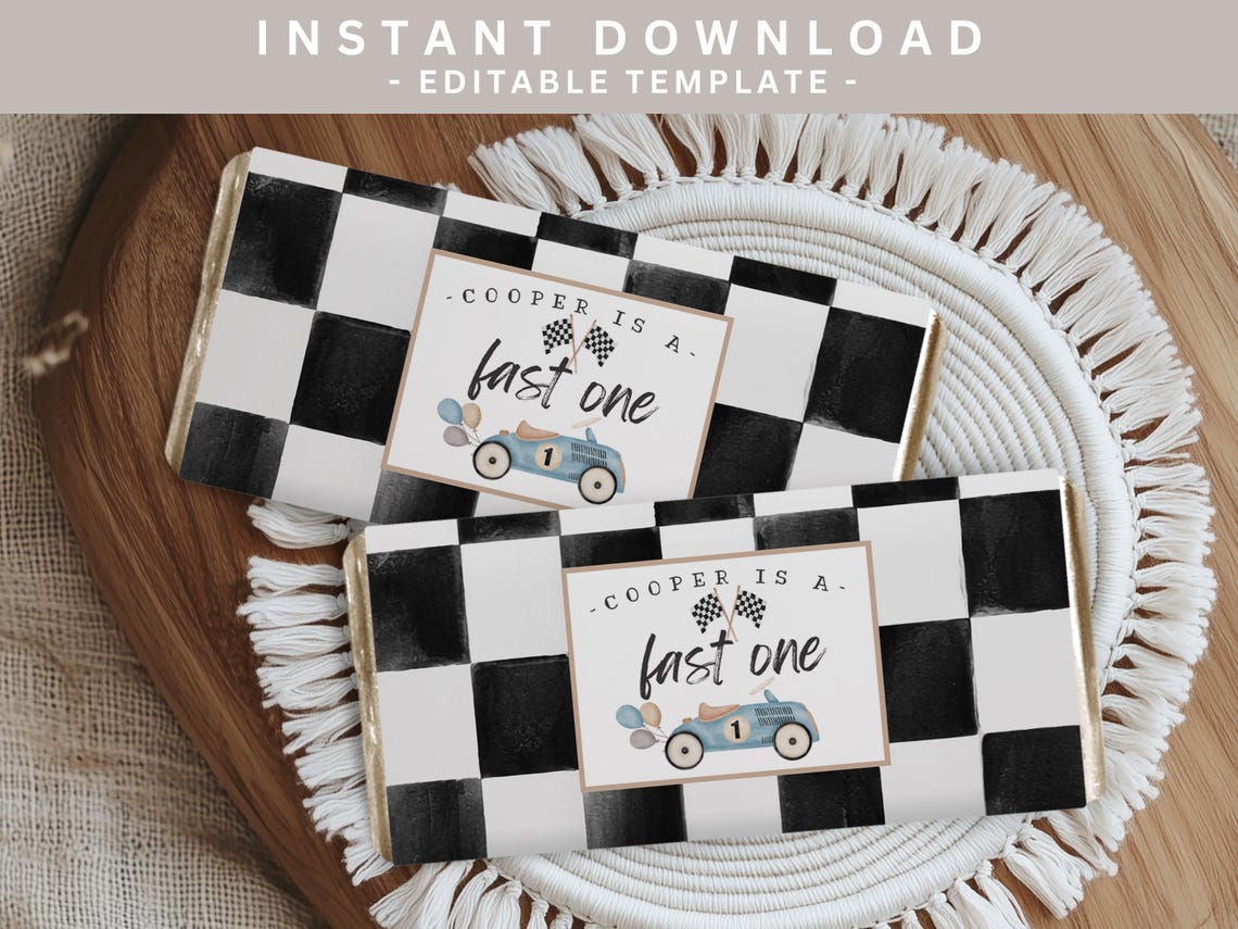 Fast One Birthday Candy Bar Wrapper, Race Car Birthday, Fast One Party ...