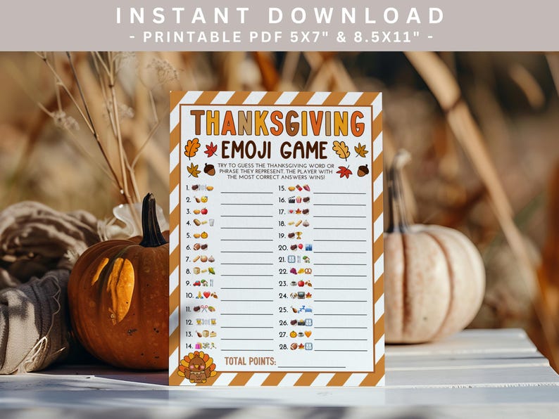 Printable Thanksgiving Emoji Game, Instant Download, (5x7" & 8.5x11 ...