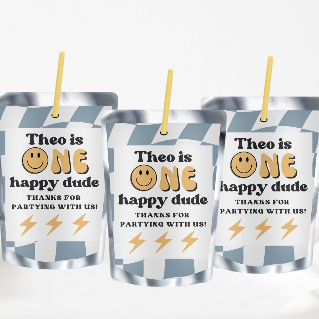 Printable One Happy Dude Birthday Juice Pouch Labels Template, Instant ...