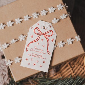 Printable Red Bow Christmas Gift Tags, Editable Template, Holiday Gift ...