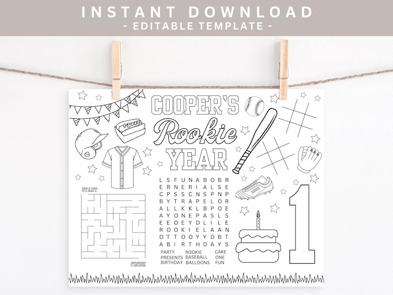 Rookie Year Coloring Page, Baseball Party, Baseball Birthday, Birthday ...