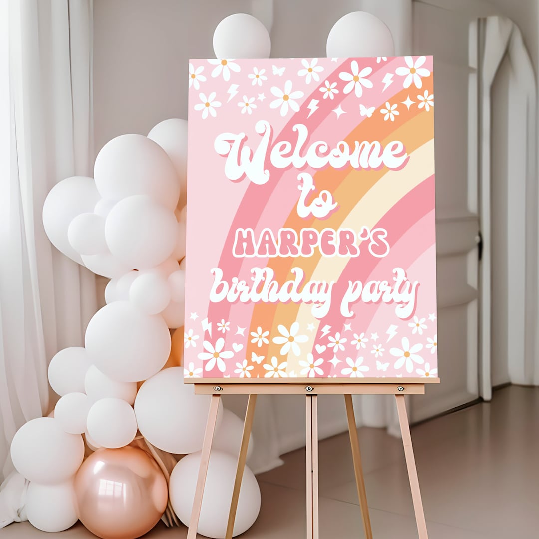 Groovy Birthday Welcome Sign, Groovy Welcome Sign, Retro Birthday ...