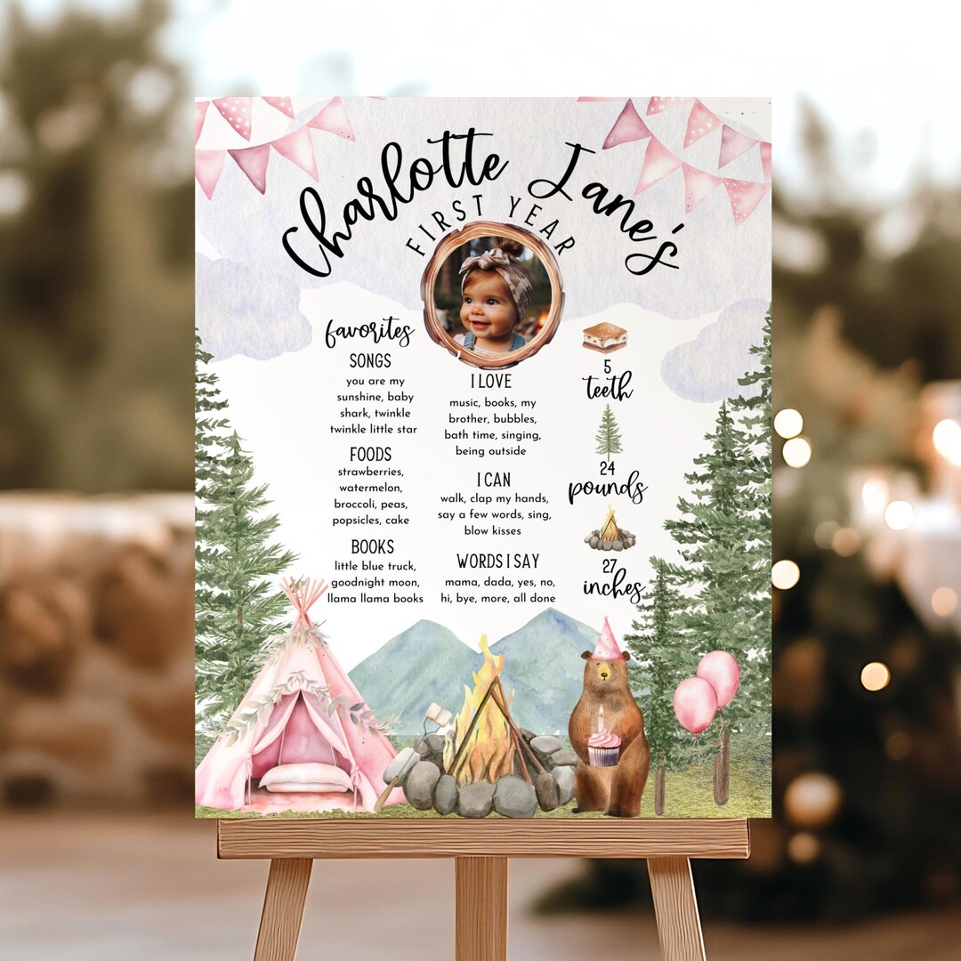 One Happy Camper First Birthday Milestone Poster, Camping Birthday ...