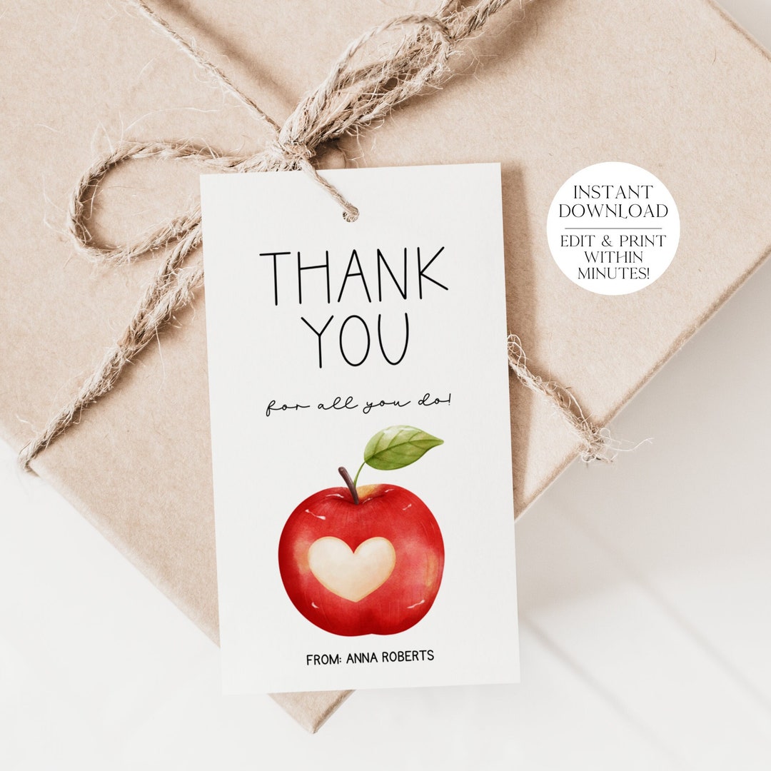 Teacher Appreciation Gift Tag, Thank You Tag, Teacher Gift Tag, Teacher ...