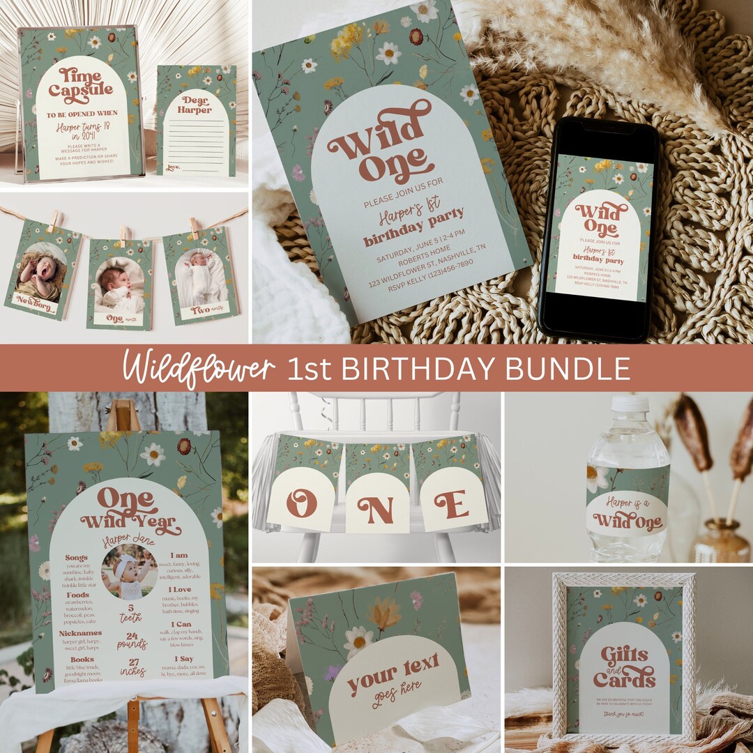 Wildflower First Birthday Party Bundle, Girl 1st Birthday, Wild One ...