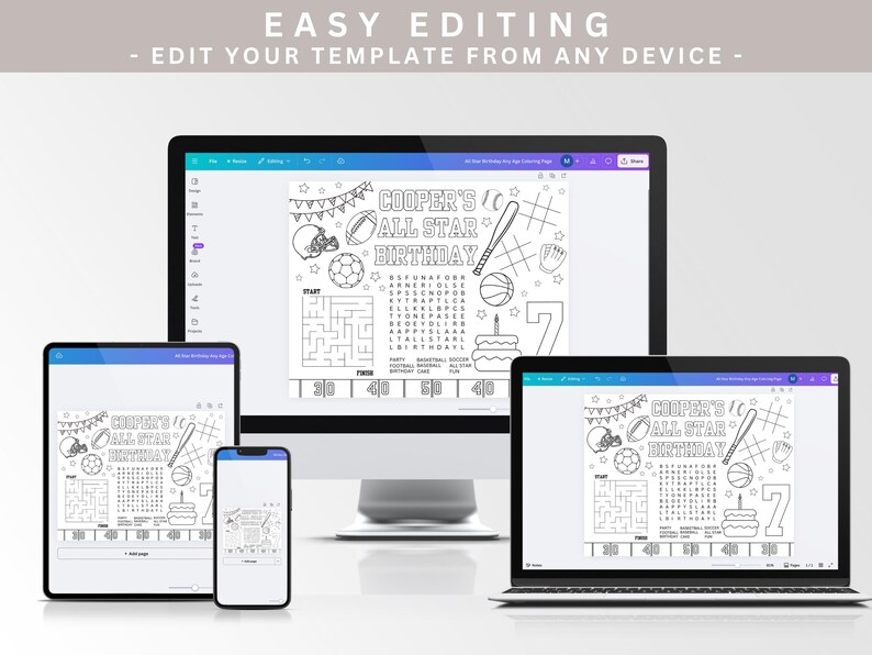 All Star Sports Birthday Coloring Page Any Age, Instant Download ...