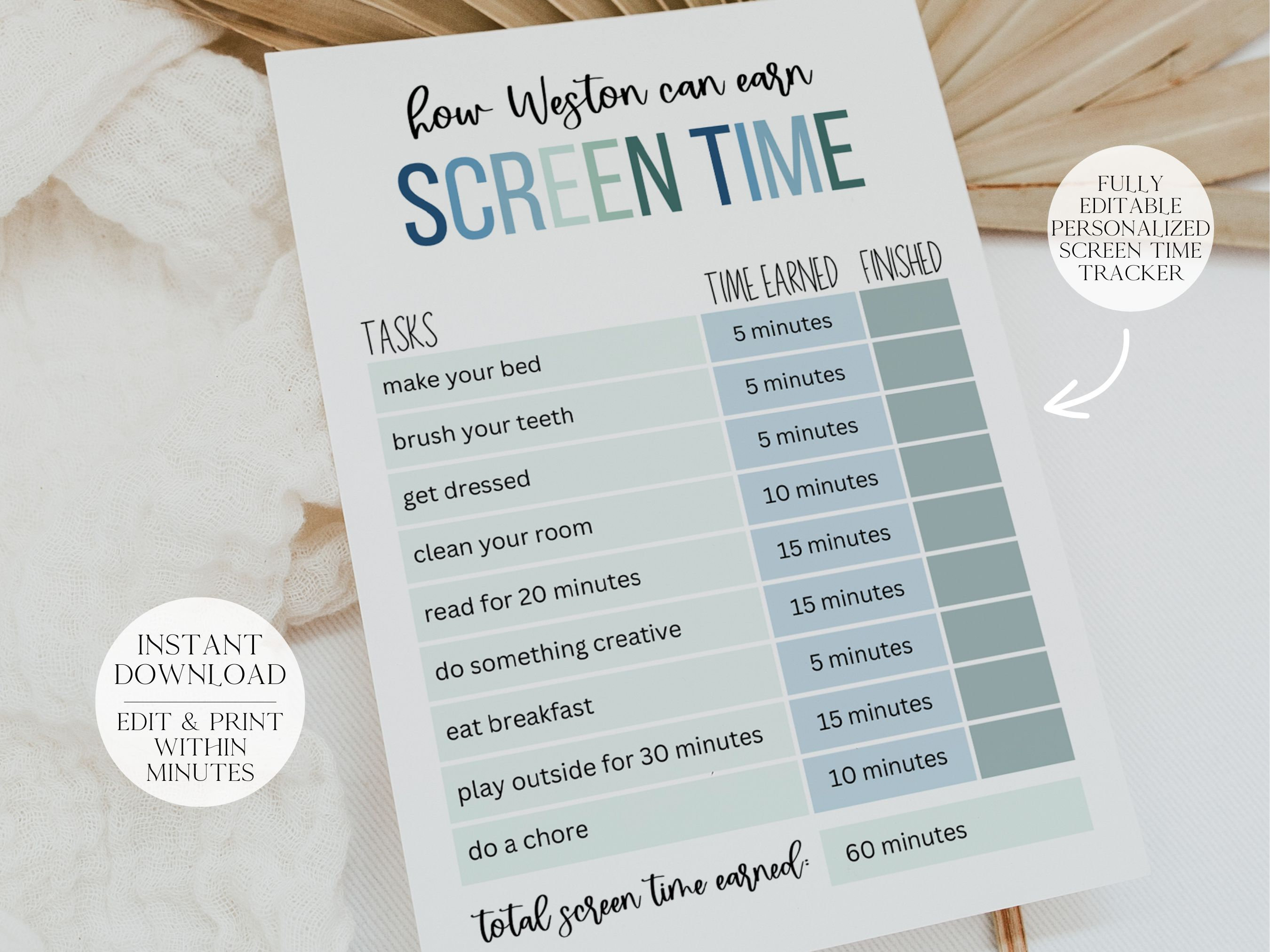 Screen Time Tracker for Kids Instant Download - Etsy