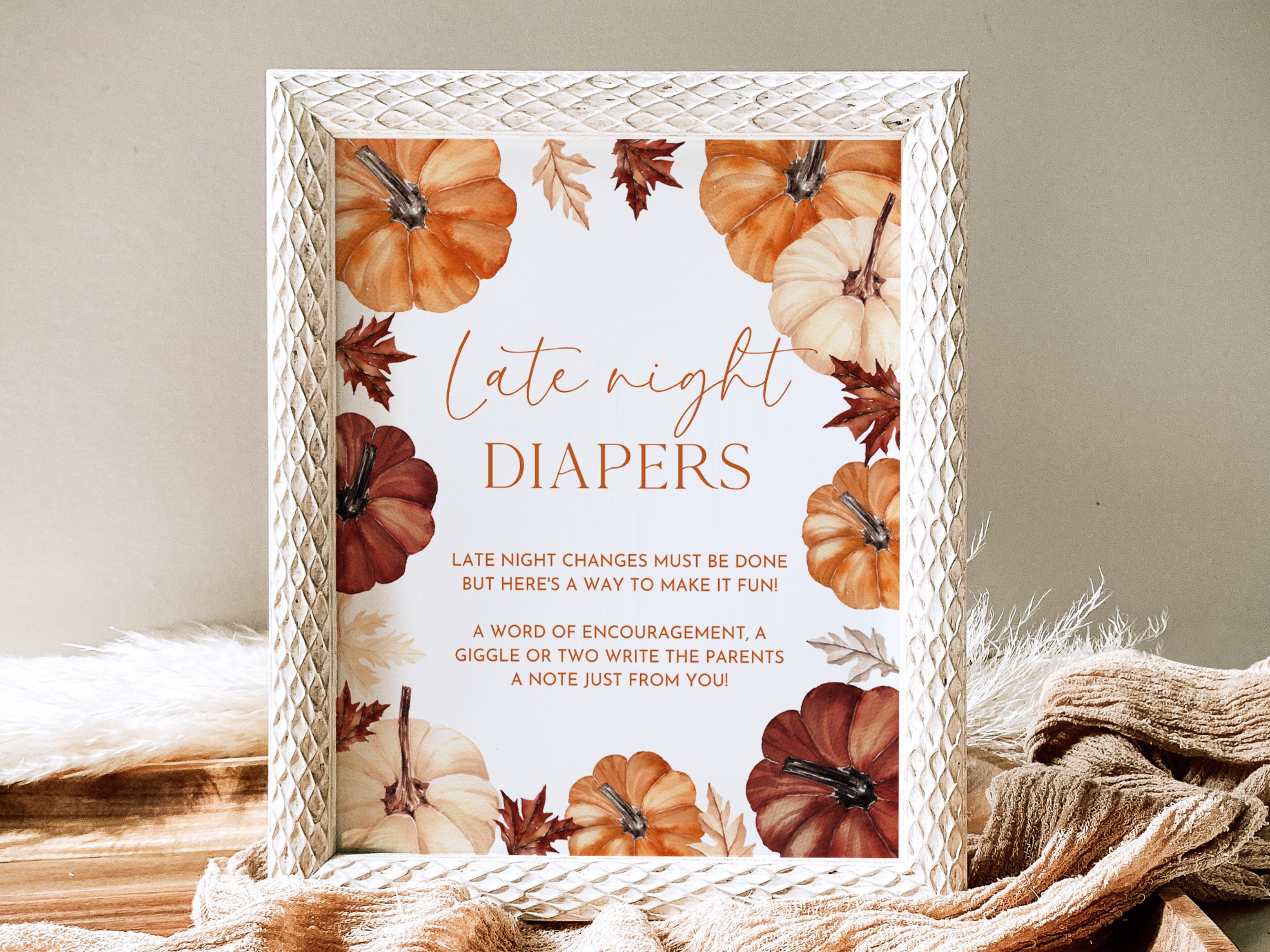Pumpkin Baby Shower Late Night Diapers Game, Fall Baby Shower, Late ...