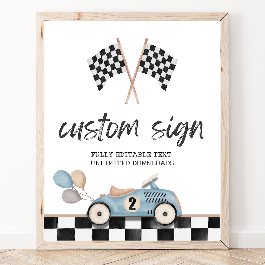 Race Car Birthday Custom Sign, Racecar Birthday, Two Fast, Race Car ...