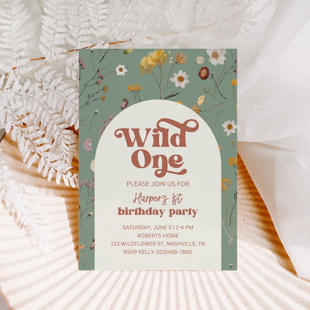 Wildflower First Birthday Party Invitation, Girl 1st Birthday, Wild One ...