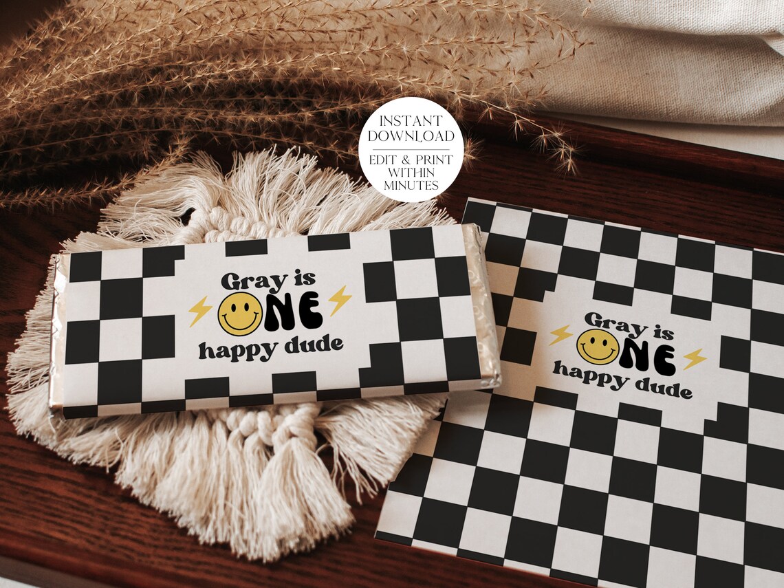 Printable One Happy Dude Birthday Candy Bar Wrapper Template, Instant ...