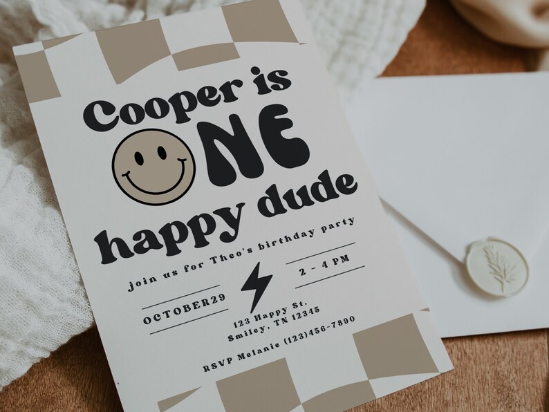 One Happy Dude, 1st Birthday Invitation, Boy First Birthday, Happy Dude ...