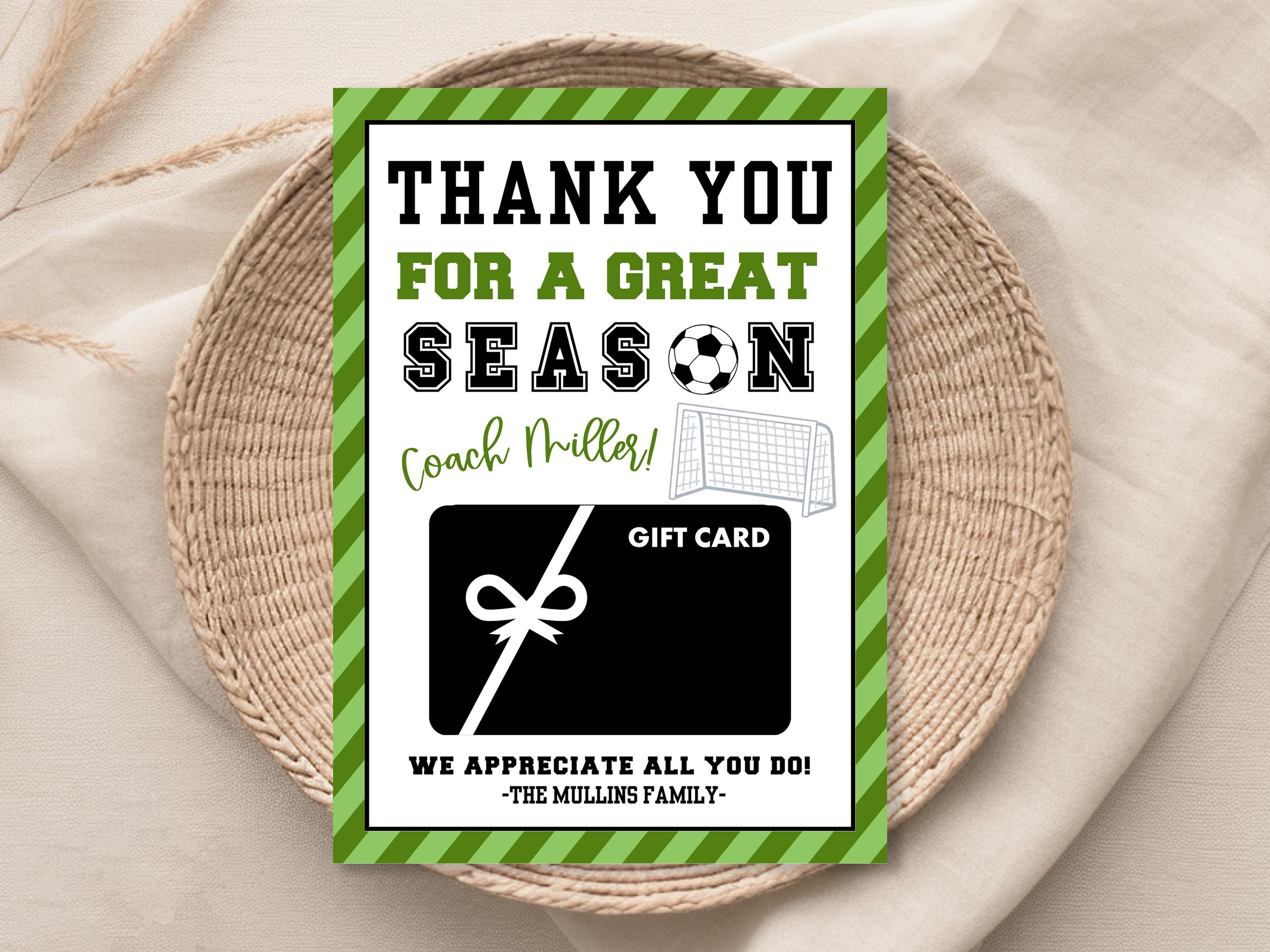 Printable Soccer Coach Gift Card Holder, End of Season Gift, Thank You ...