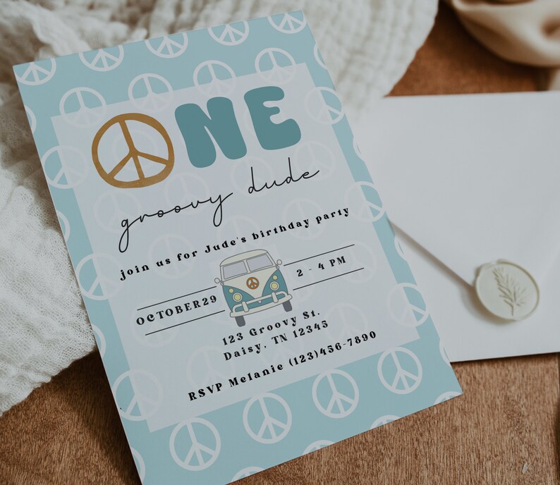 One Groovy Dude Birthday Party Invitation | Groovy Birthday Party ...