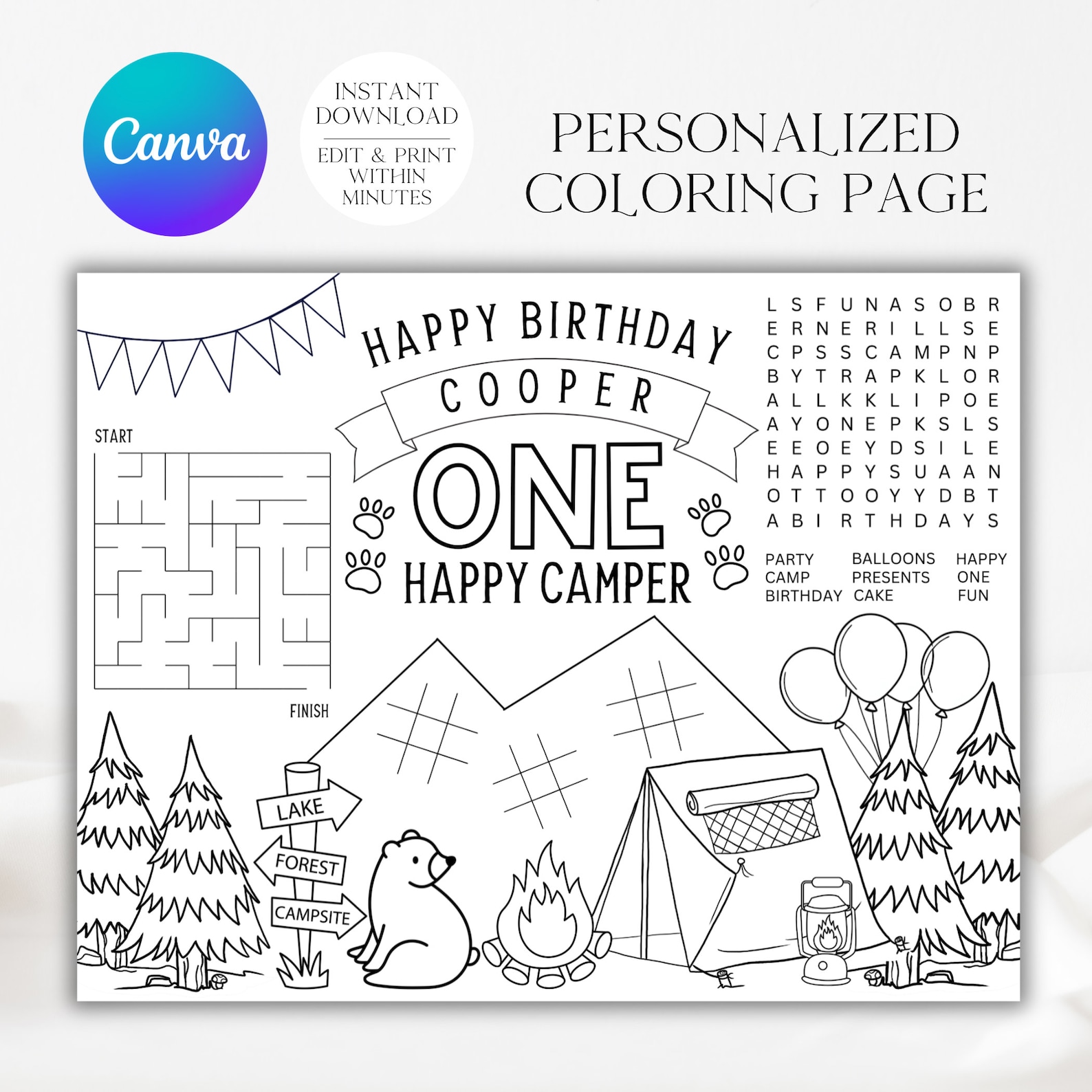 One Happy Camper Coloring Page, Camping Coloring, Instant Download ...