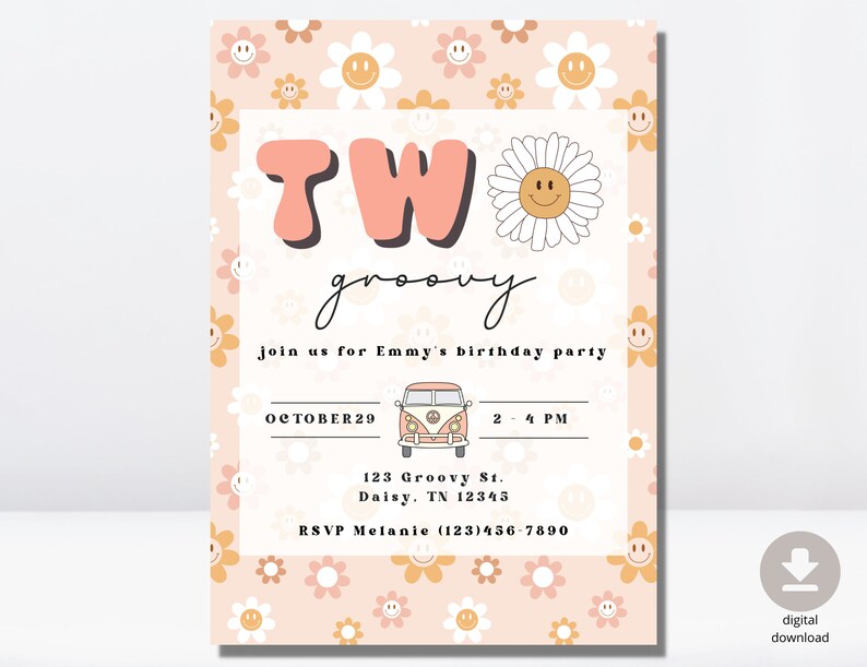Two Groovy Birthday Party Invitation Groovy Birthday Party - Etsy