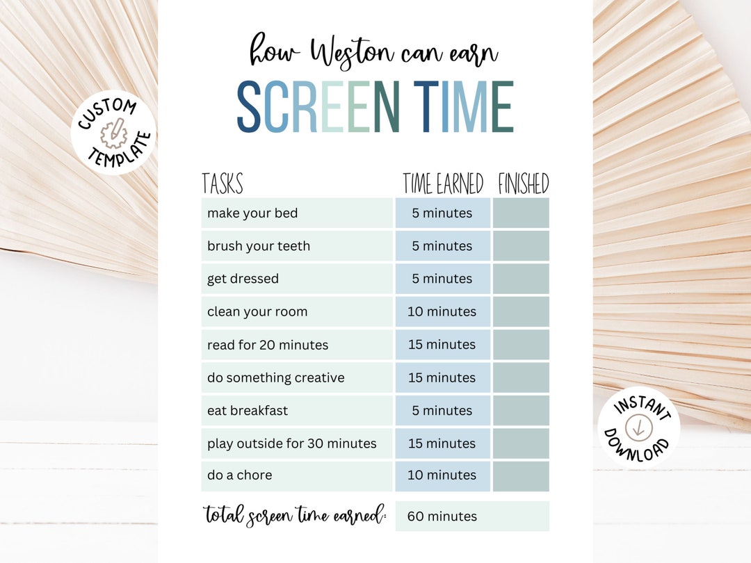 Screen Time Tracker for Kids | Instant Download - Etsy