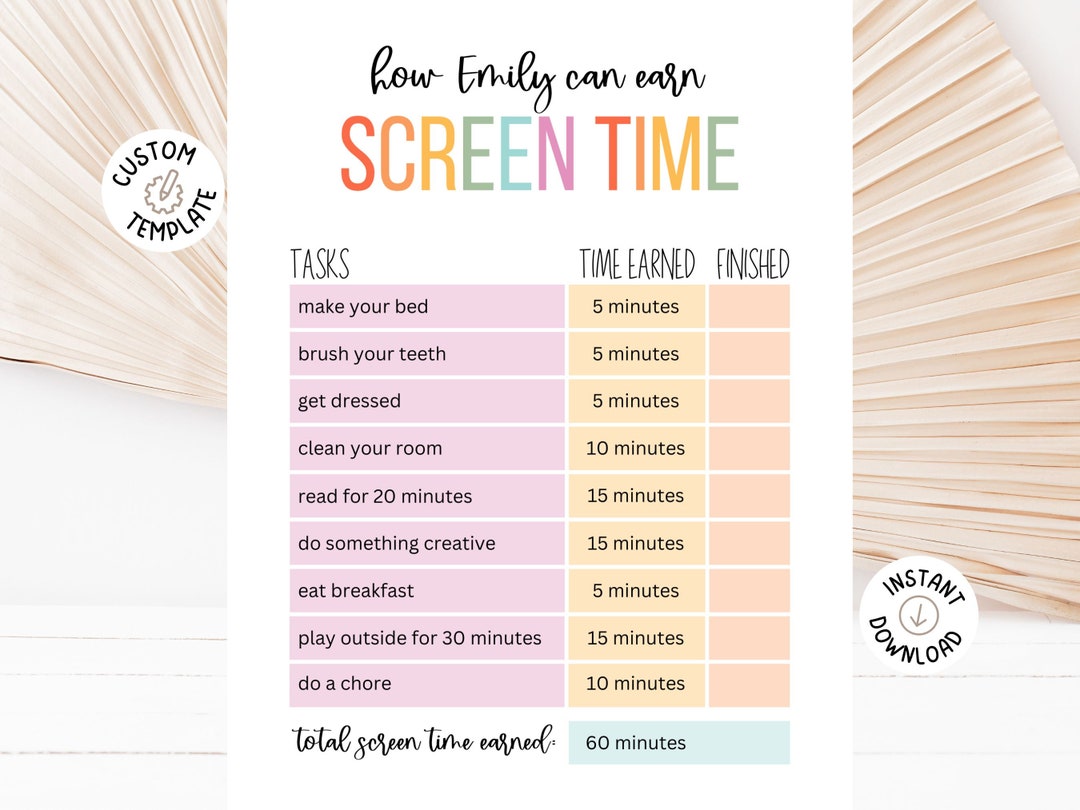 Screen Time Tracker for Kids | Instant Download - Etsy
