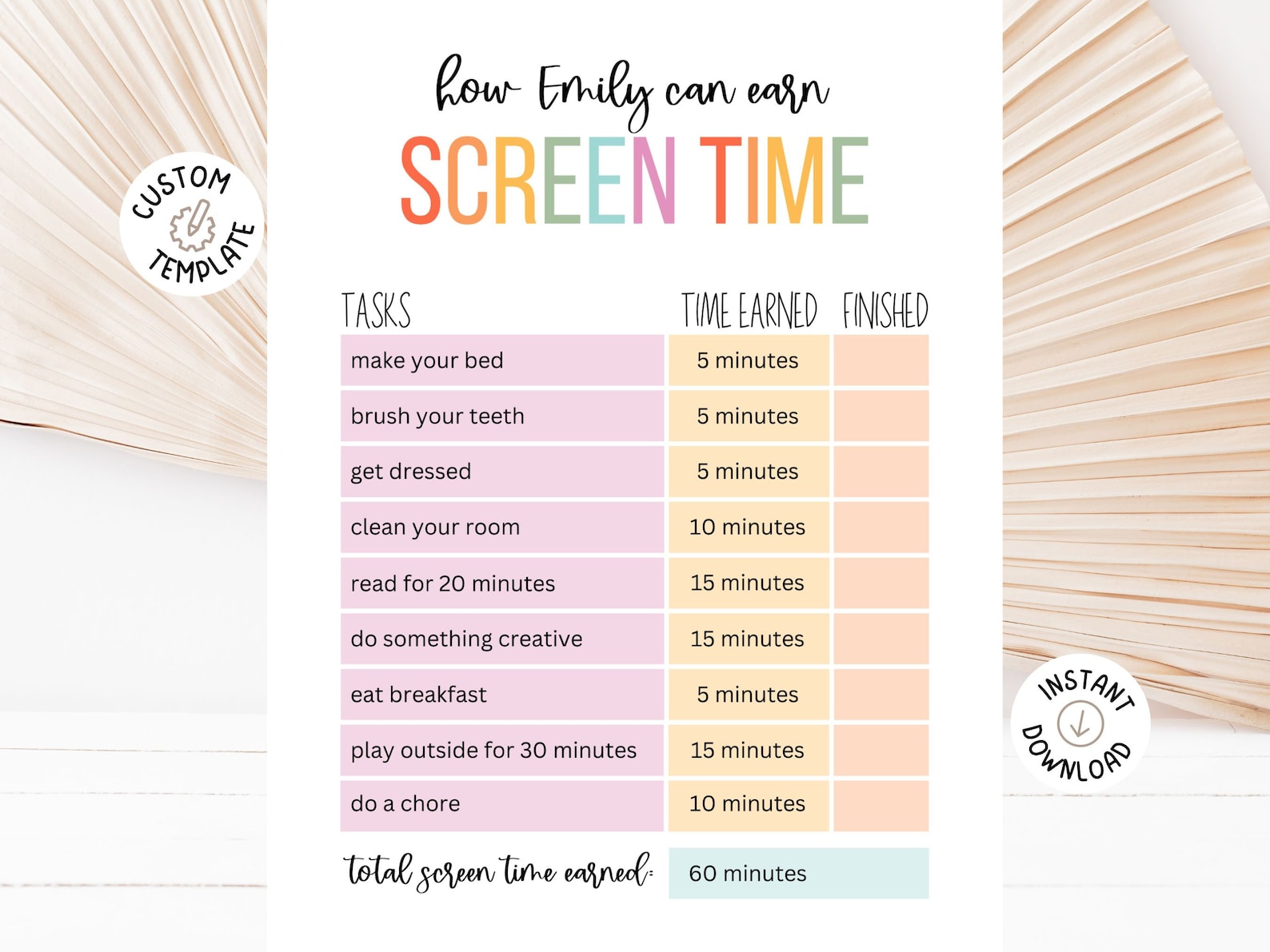 Screen Time Tracker for Kids Instant Download - Etsy