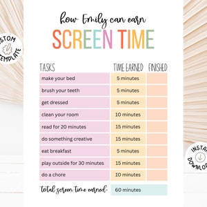 Screen Time Tracker for Kids | Instant Download - Etsy