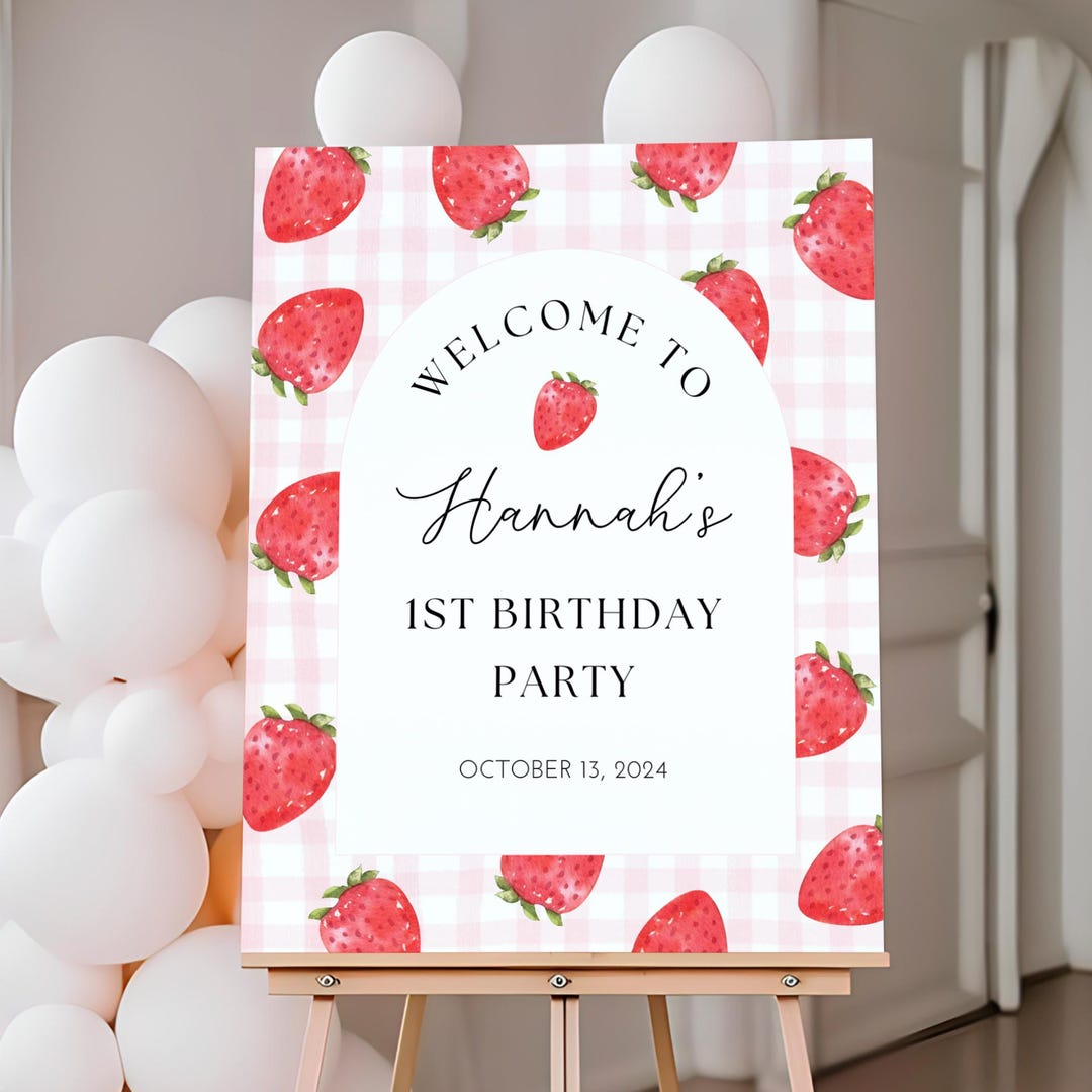 Strawberry Birthday Welcome Sign, Berry First Birthday, Strawberry ...