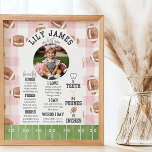 Pink Football First Birthday, Milestone Poster, First Year Down ...
