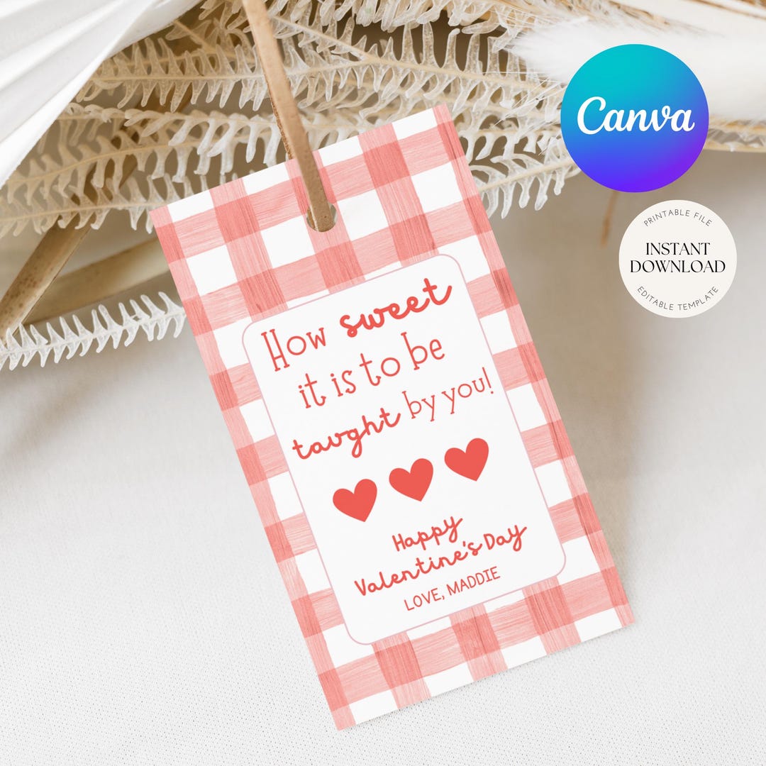 Printable Personalized Valentines Teacher Gift Tag, Instant Download ...