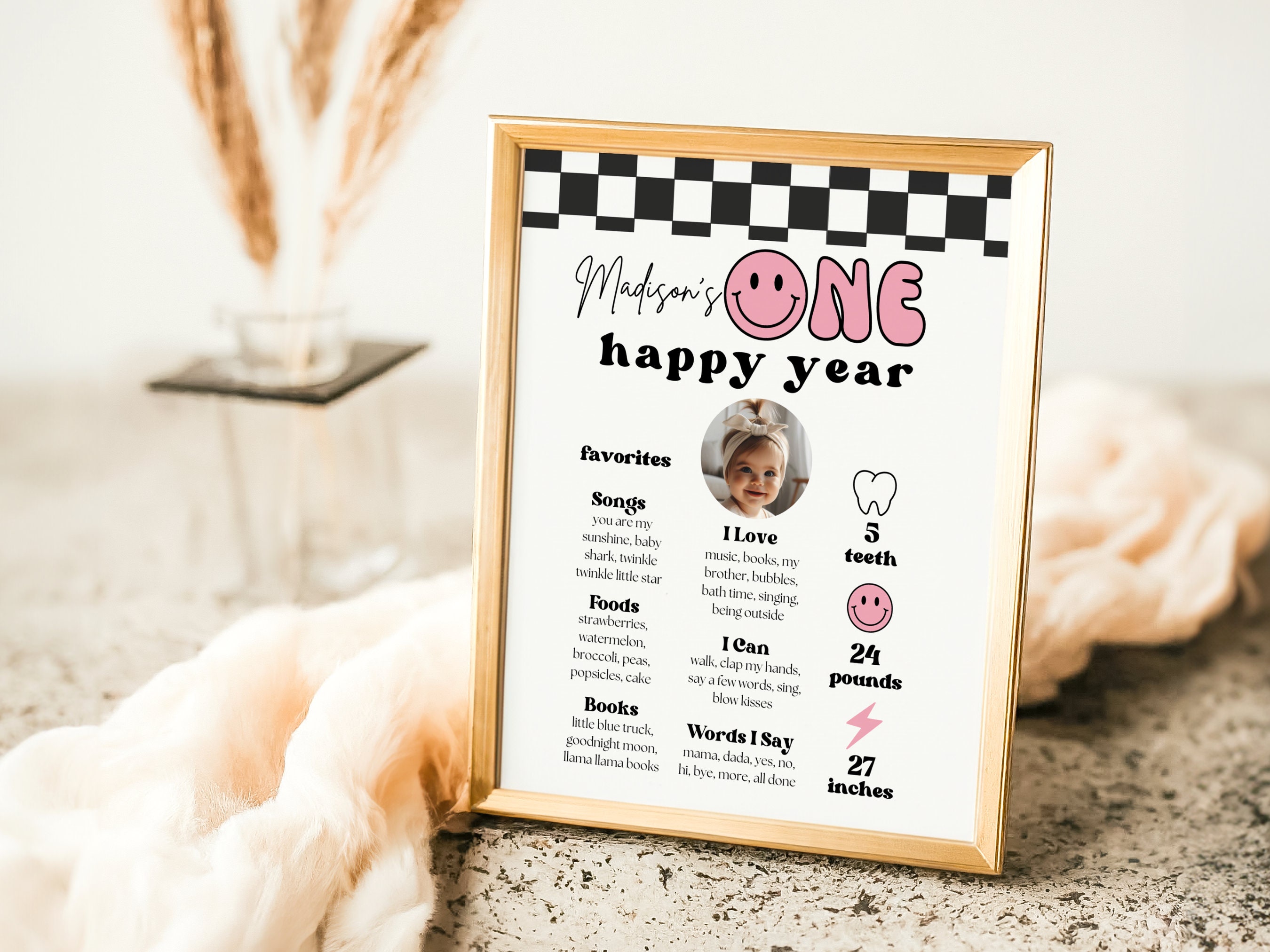 One Happy Girl Milestone Sign, Smiley Face Birthday, Printable First ...