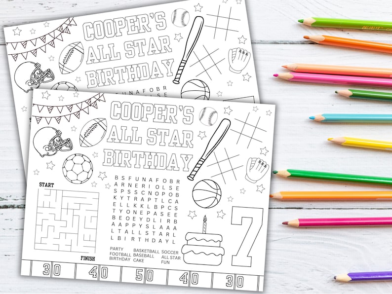 All Star Sports Birthday Coloring Page Any Age, Instant Download ...