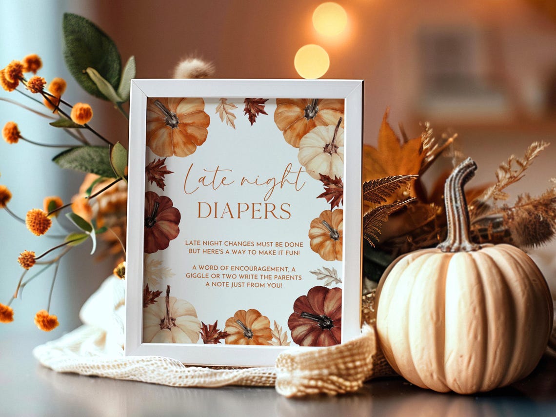 Pumpkin Baby Shower Late Night Diapers Game, Fall Baby Shower, Late ...