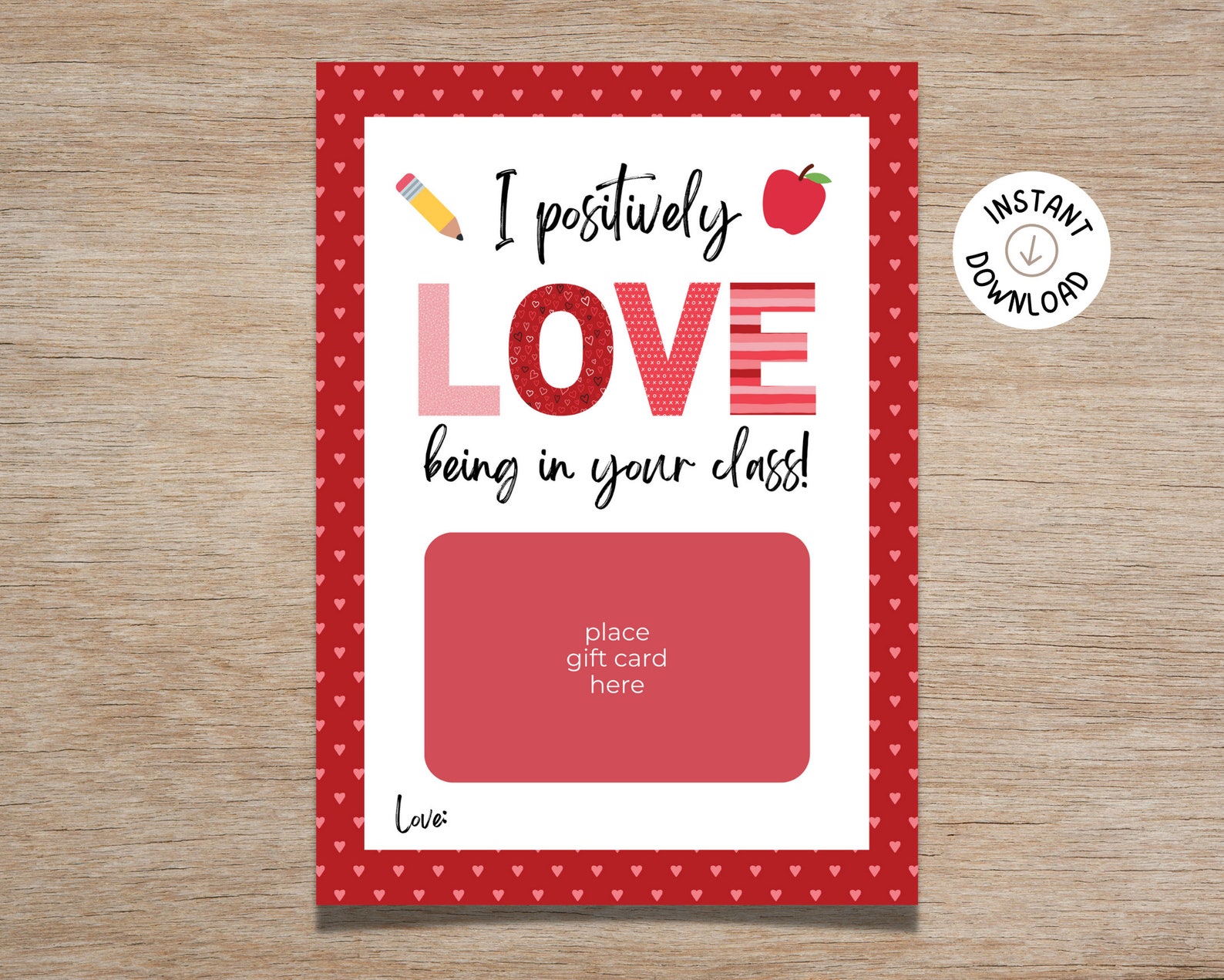 Teacher Valentine Valentine Card Valentine's Day - Etsy