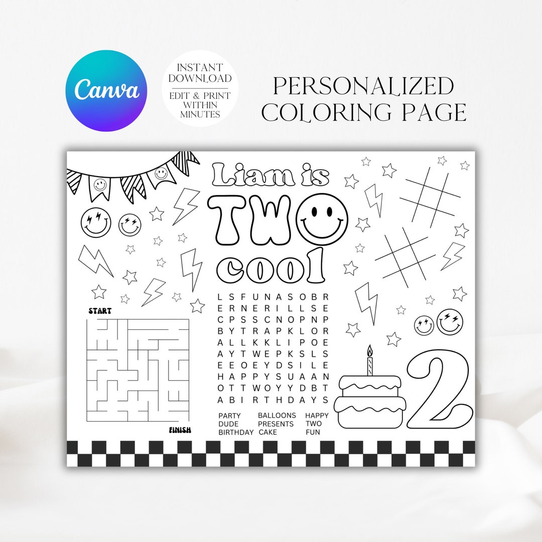 Two Cool Birthday Coloring Page, Boy 2nd Birthday, Smiley Face Birthday ...