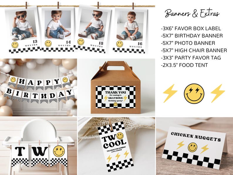 Two Cool Birthday Bundle, Boy 2nd Birthday, Smiley Face Birthday, Two ...